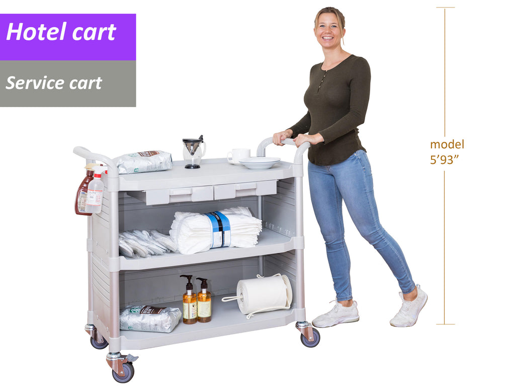 LARGEST 3 Shelf Hospital cart Medical cart with cabinet & drawers, Off
